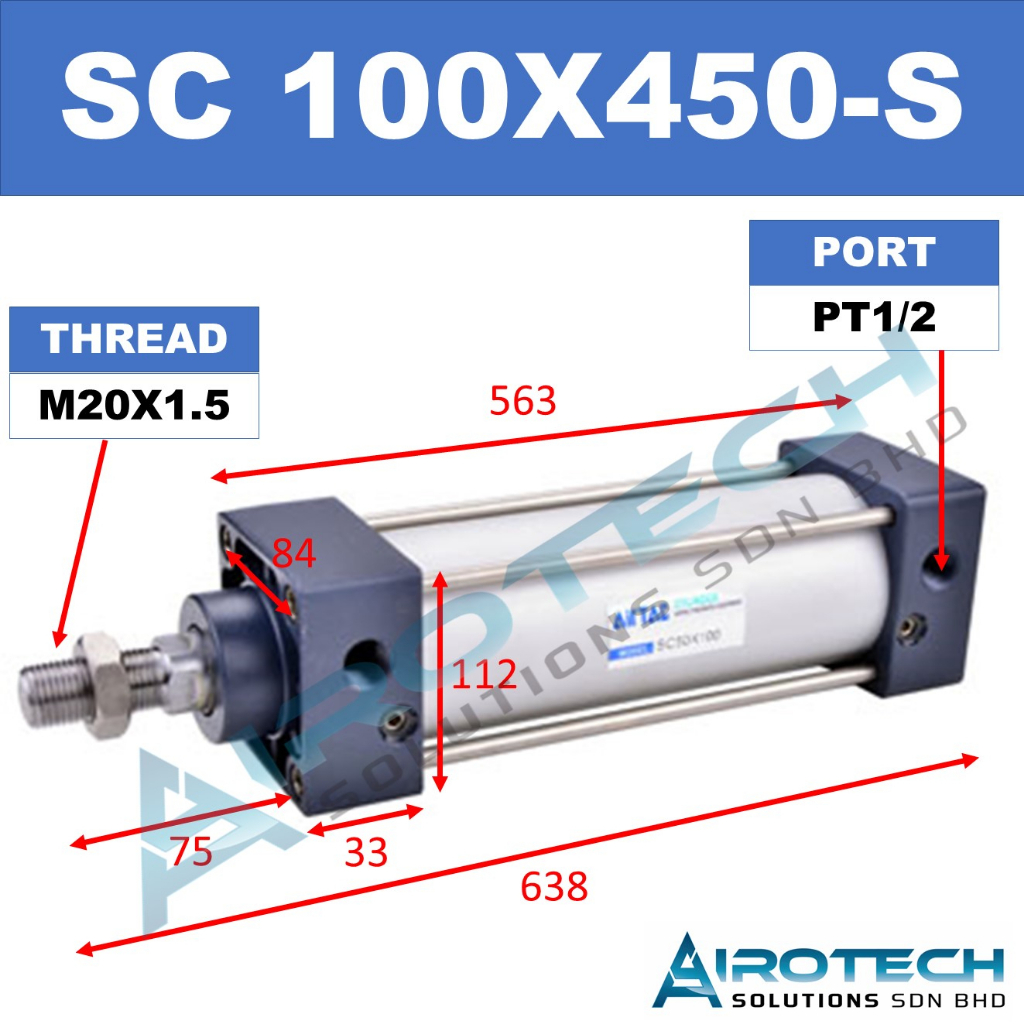 AirTAC SC Series Tie Rod Standard Air Cylinder Bore 100 Stroke Length ...