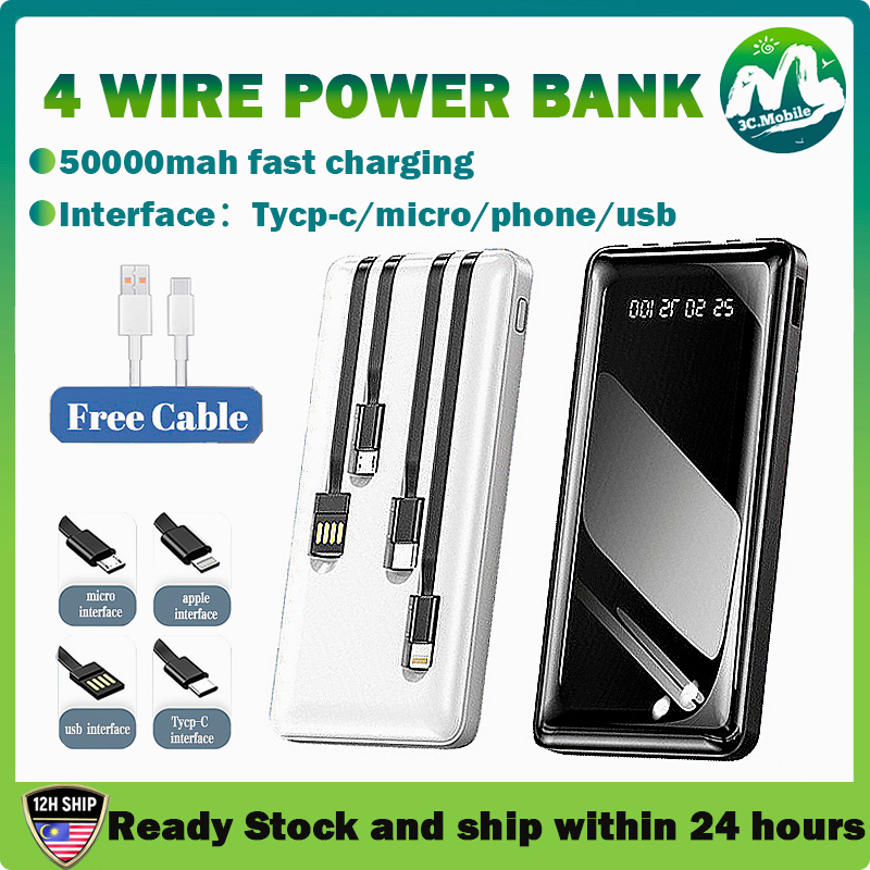 50000mAh Power Bank 4 Cables Full Capacity Power Bank Portable Fast ...