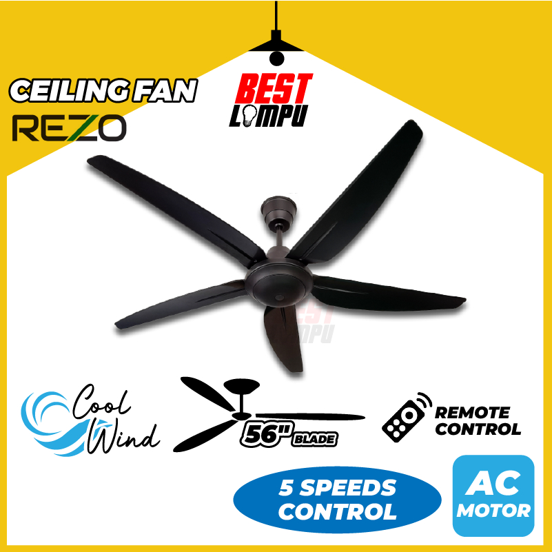 Rezo Ventus MY56 / 56” 5 Speed Remote Control 5 Blades Ceiling fan ...