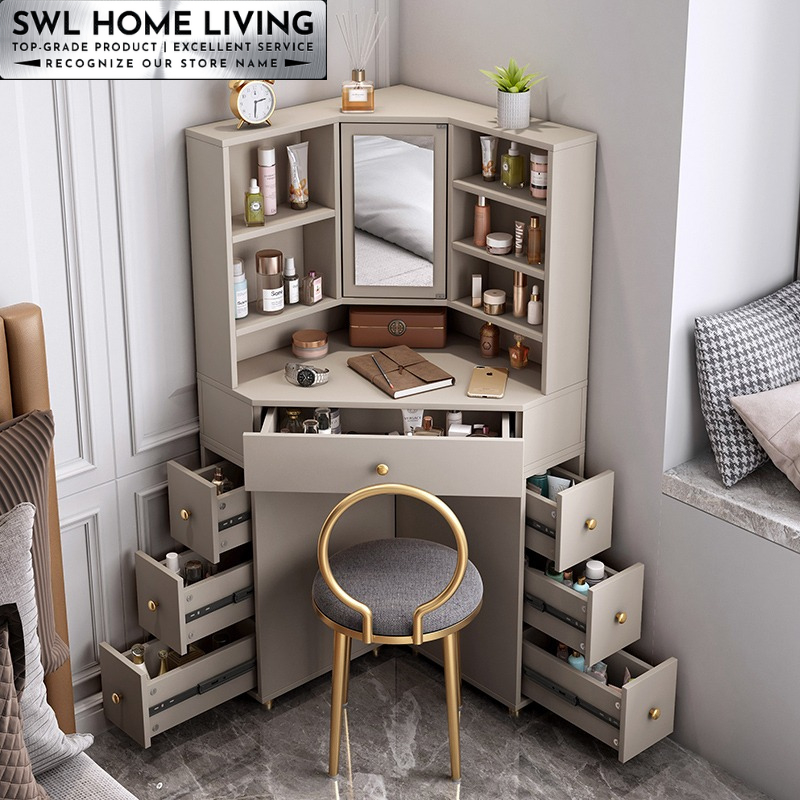 Corner Dressing Table Make Up Table Storage Mirror Set Modern Bedroom ...