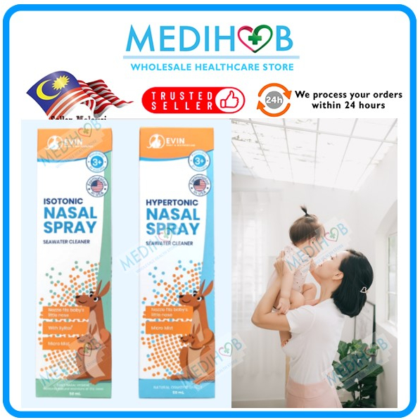 Evin Isotonic 0.9% (EXP02/2027) / Hypertonic 2.2%Nasal Spray. MDA approved. Bag in valve ...
