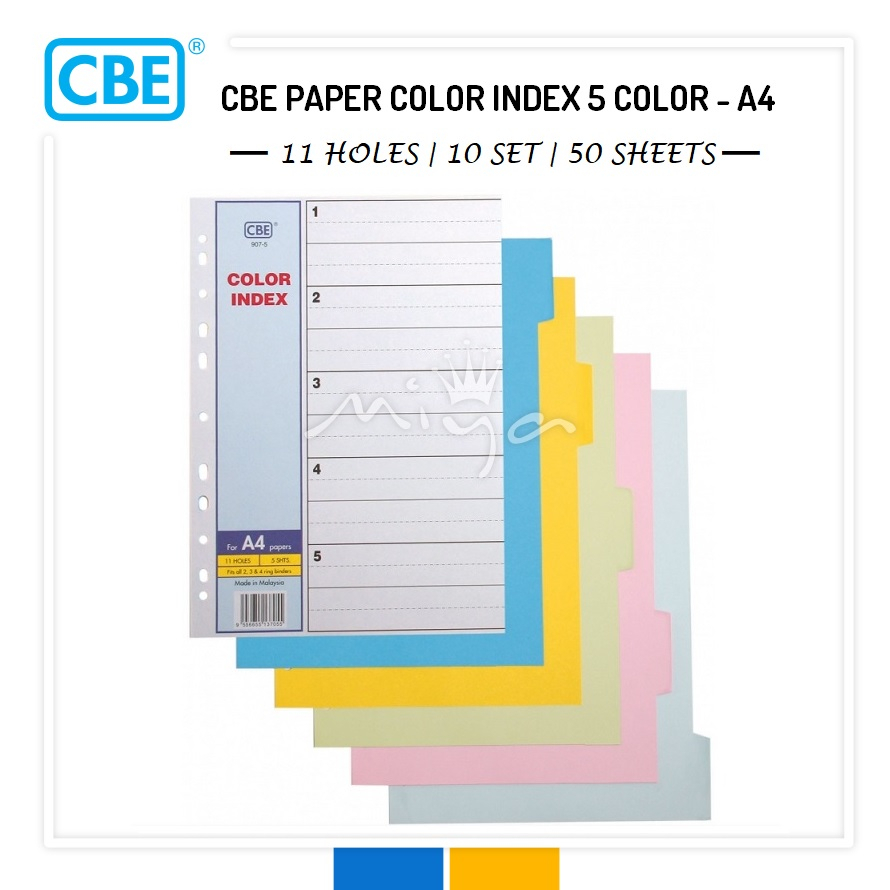CBE PAPER COLOR INDEX DIVIDER 5 COLOR - A4 - 11 HOLES - 10 SET (50 ...