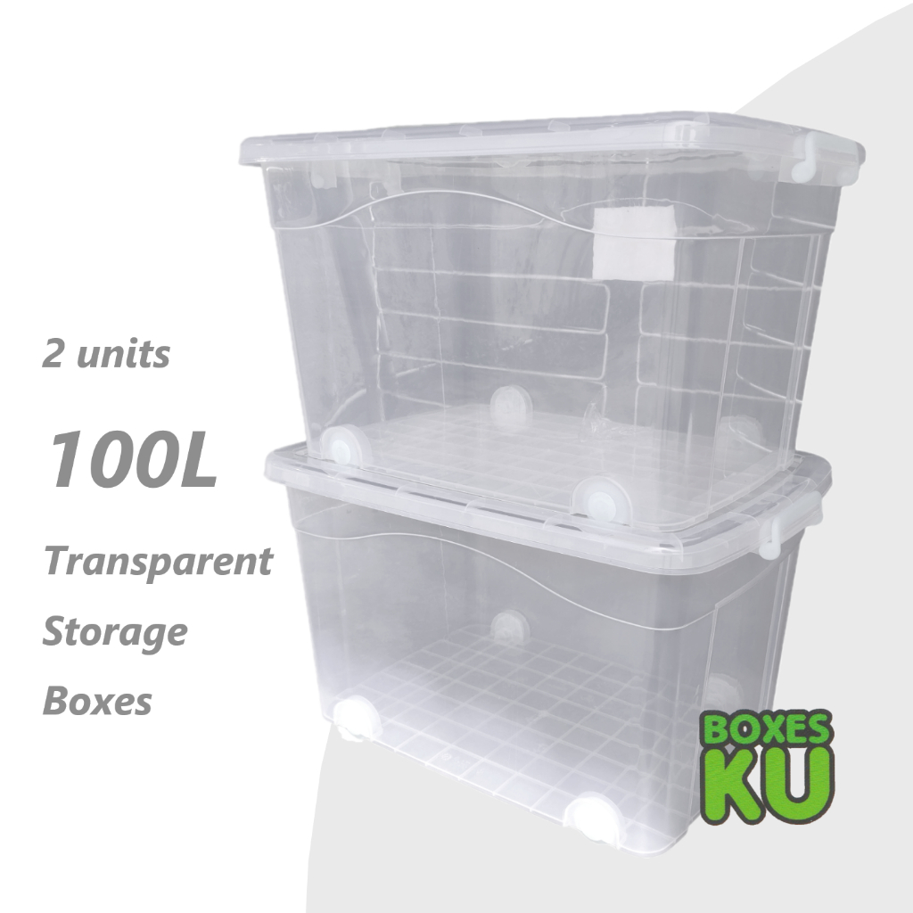 [New] 3 Units 100Litre Transparent Storage Box With Wheels / 3 Unit Bekas Simpanan Plastik ...