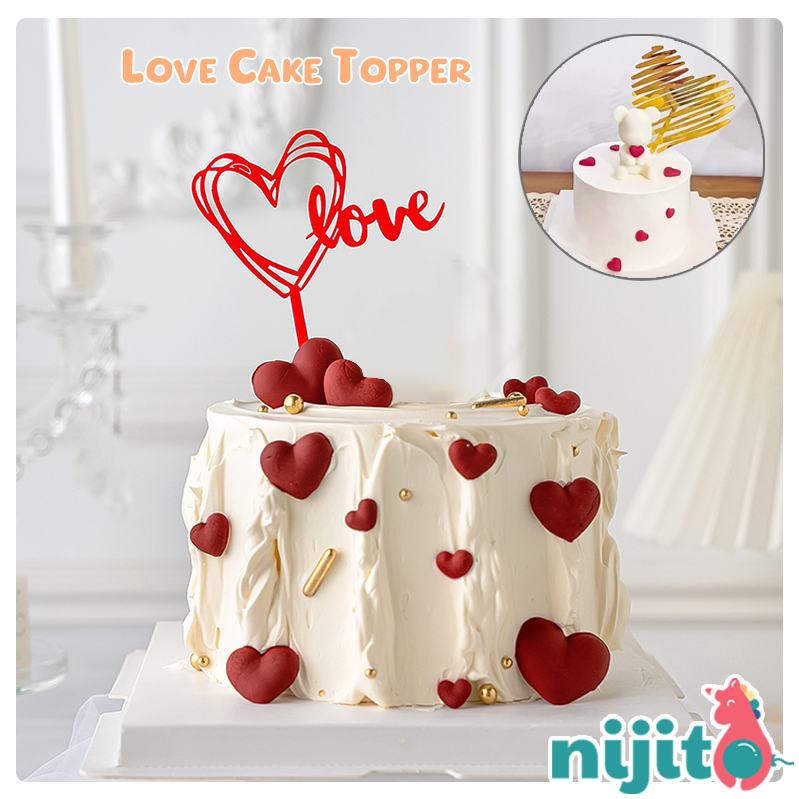 Nijito - Gold Red Acrylic Love Heart Happy Birthday Cake Topper Topping ...