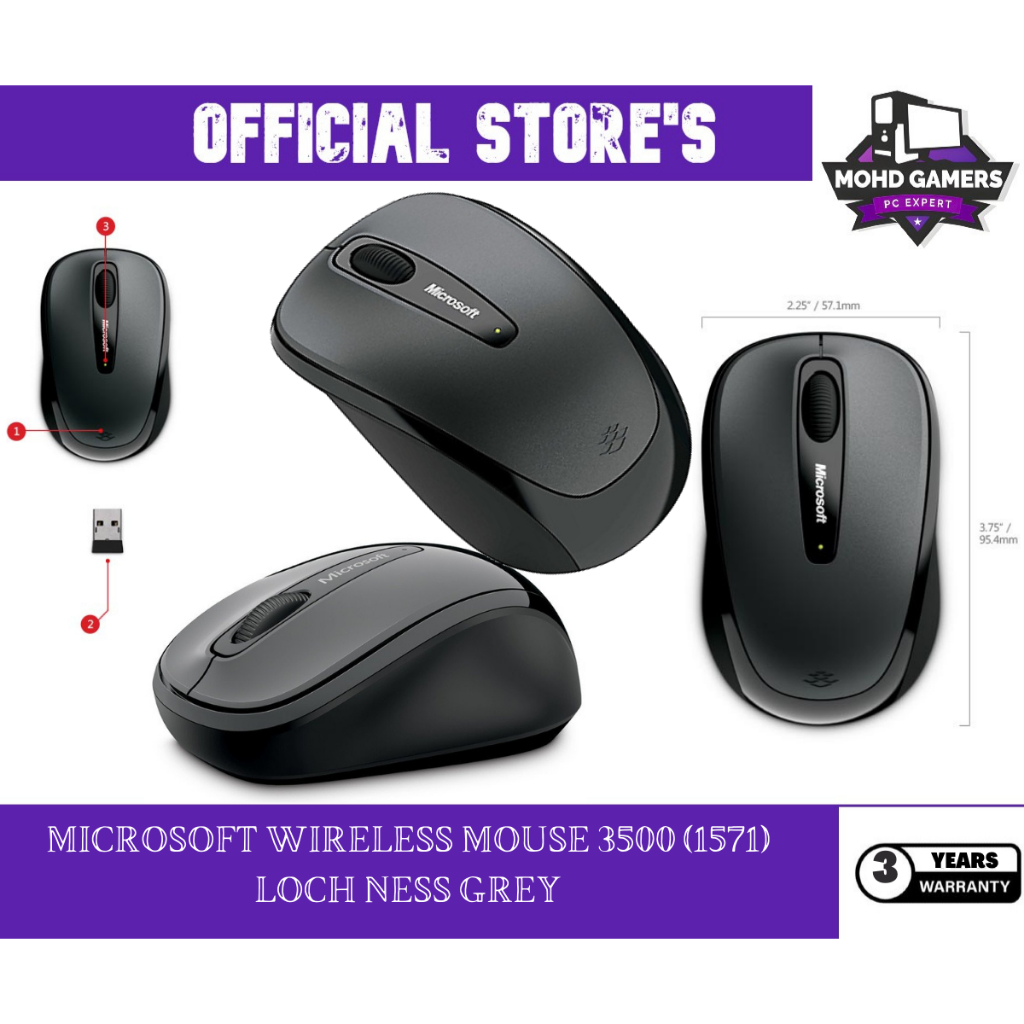 MICROSOFT WIRELESS MOUSE 3500 (1571) LOCH NESS GREY | Shopee Malaysia