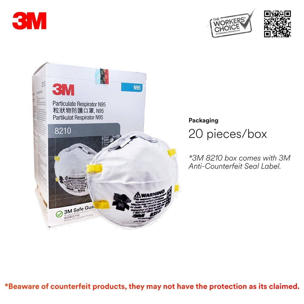 3M 8210 N95 Particulate Disposable Respirator NIOSH approved [20 pcs/box] | Shopee Malaysia