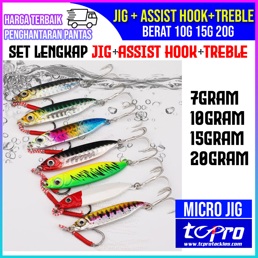Micro Jig Light Fishing Complete Set Treble Assist Hook Metal 7g 10g 15g 20g | Shopee Malaysia