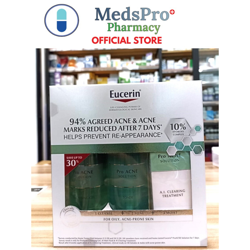 EUCERIN PRO ACNE SOLUTION SET (CLEANSER,TONER & A.I.CLEARING) | Shopee ...
