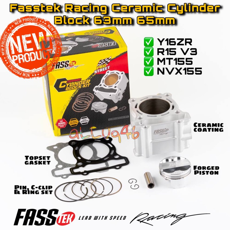 🔥NEW🔥 FASSTEK Racing Yamaha Y16ZR R15 v3 NVX Ceramic Cylinder Block Set ...