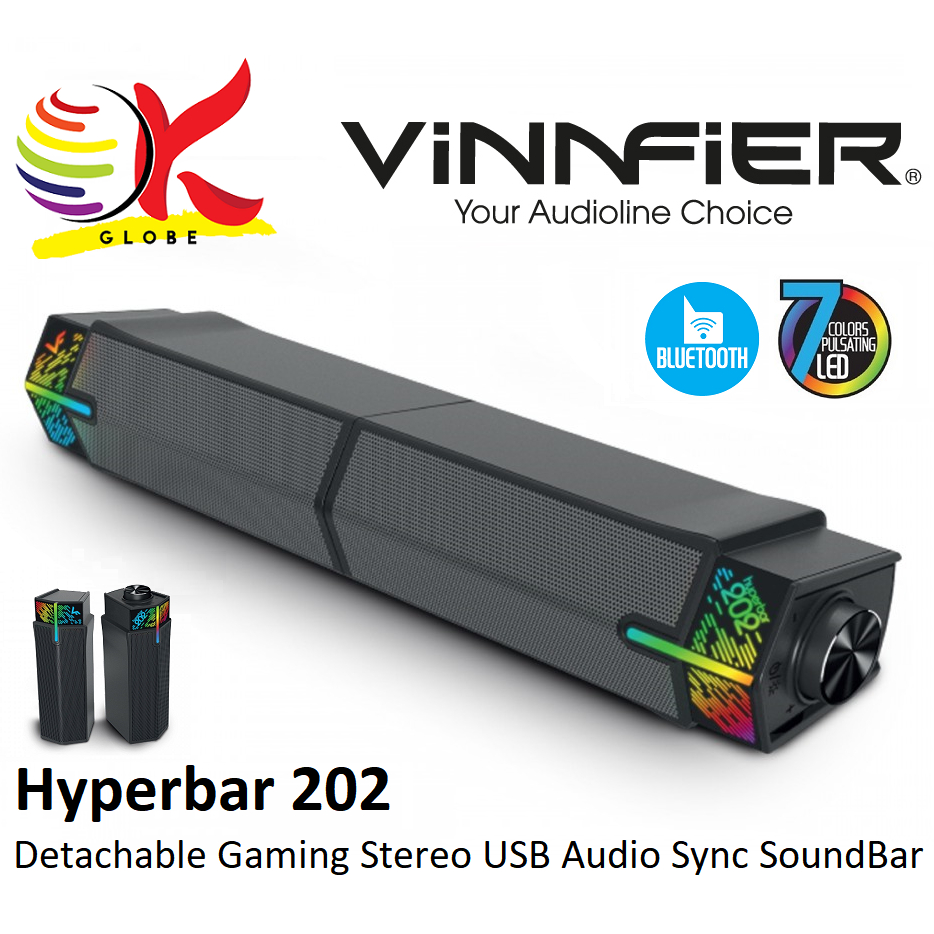 VINNFIER HYPERBAR 202 GAMING STEREO SOUND BAR USB AUDIO SYNC SPEAKER ...