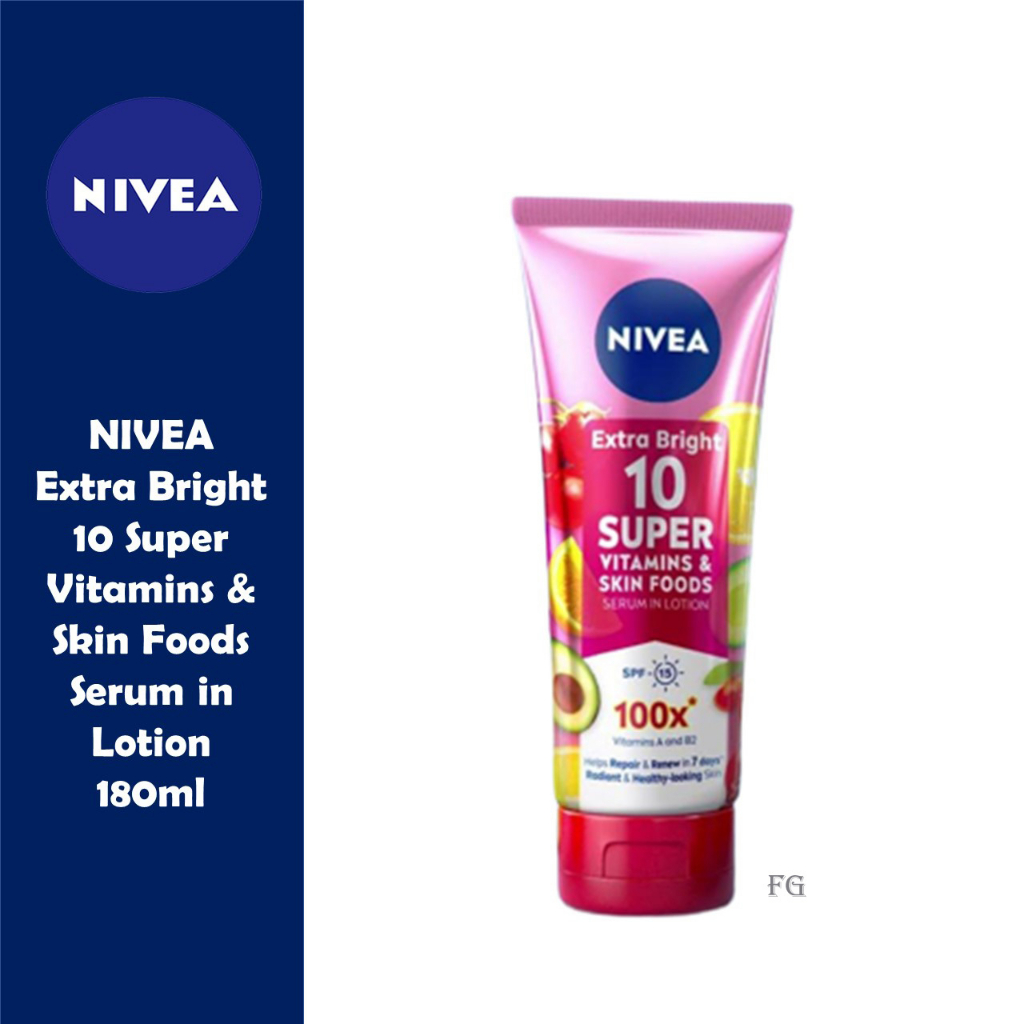 Nivea Extra Bright 10 Super Vitamins & Skin Foods Serum in Lotion 180ml ...