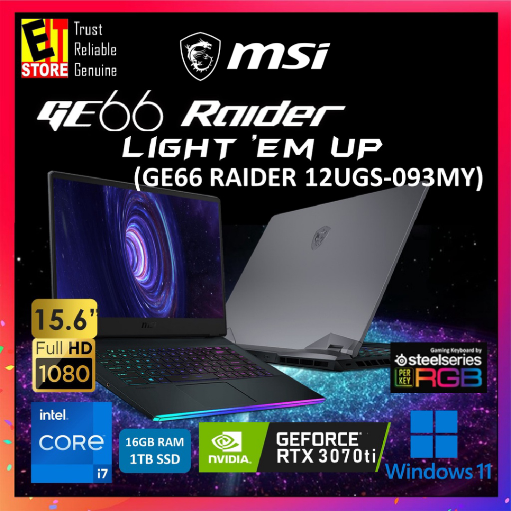 MSI RAIDER GE66 12UGS-093MY GAMING LAPTOP (i7-12700H/16GB/1TB SSD/15.6 ...