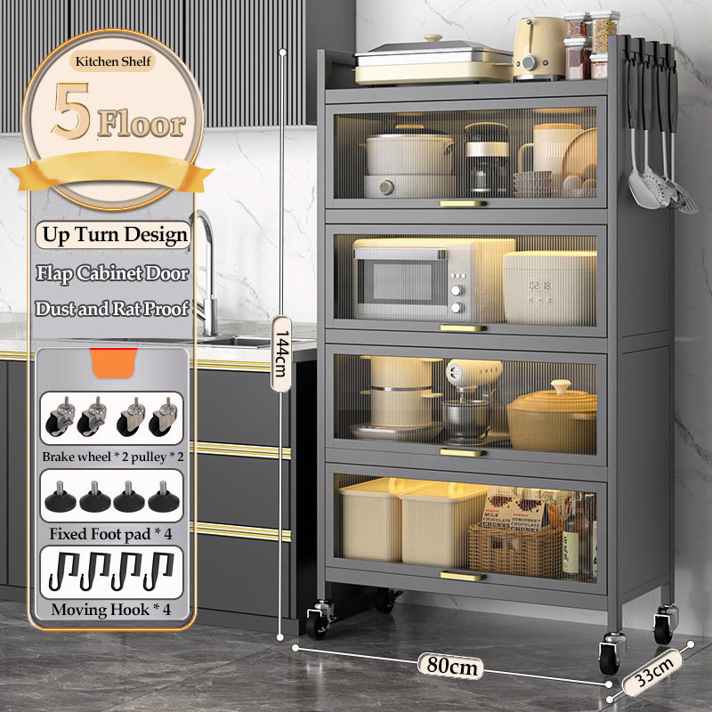 Carbon Steel Kitchen Storage Cabinet Multi-layer Organizer Rack Black ...