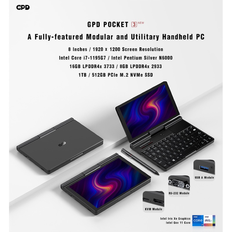 GPD pocket 3 2025 8 inch engineer engineering professional 11th i3 16GB ...