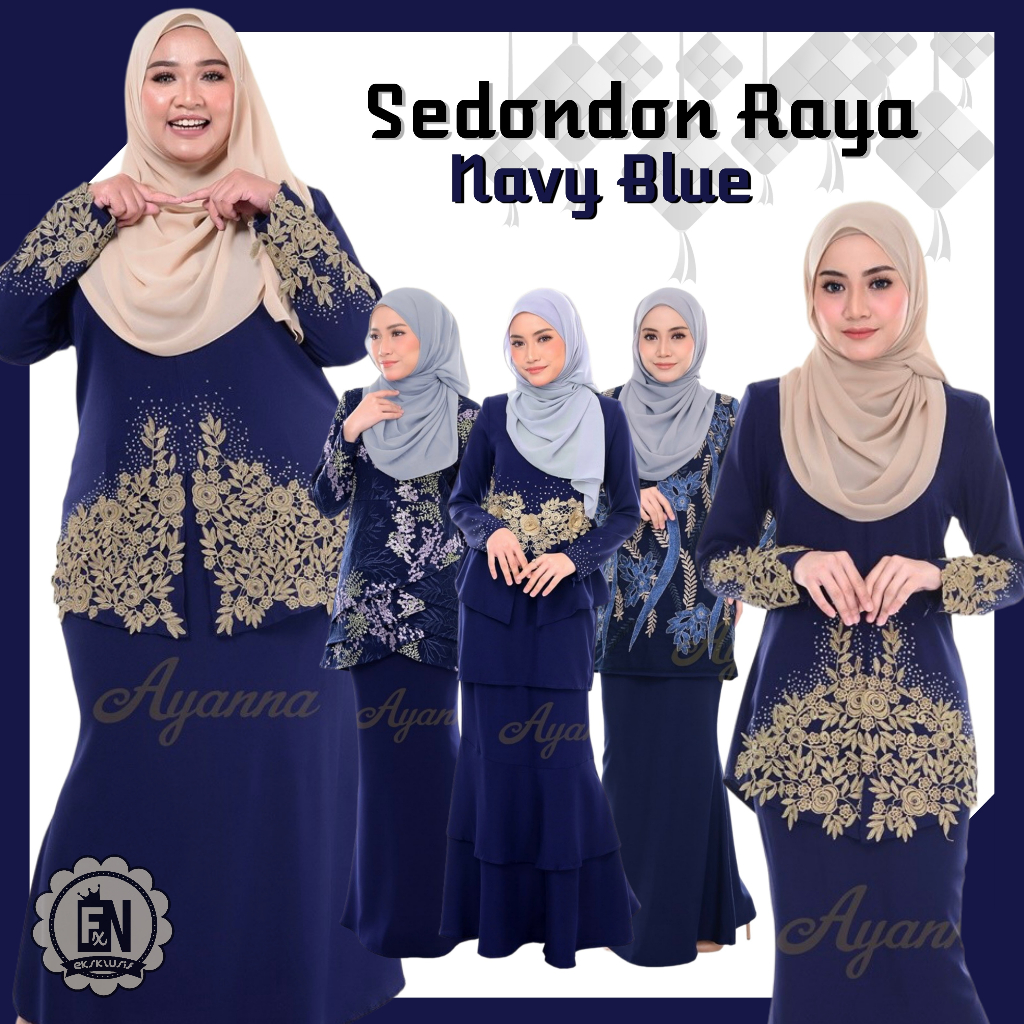 Baju Raya 2023 Navy Blue Combo Perempuan Sedondon Family Ayanna Kurung ...
