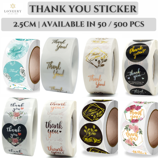 Thank You Sticker 25mm [50 pcs or 500 pcs] | Transparent Label | Stiker ...