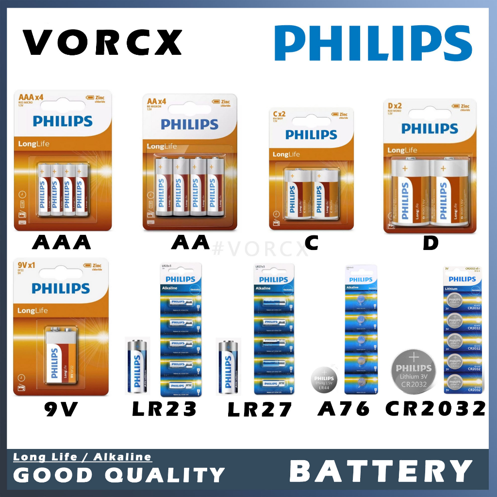 Philips Battery ( AAA / AA / C / D / 9V / LR23 / LR27 / A76 / CR2016 ...