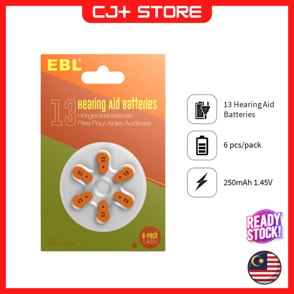 EBL 1.45V 250mAh Size 13 (6pcs) Advanced Zinc-Air Technology Hearing ...