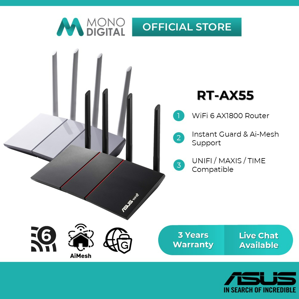 ASUS Router RT-AX55 AX1800 Dual Band WiFi 6 Router AI-Mesh MU-MIMO and ...