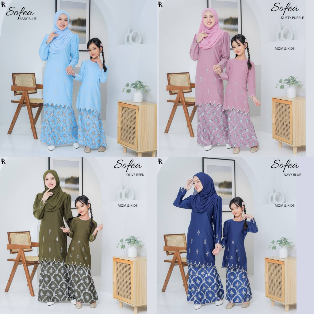 Baju Raya 2023 Sedondon Ibu Anak Kurung Sofea Baby Blue, Dusty Purple ...