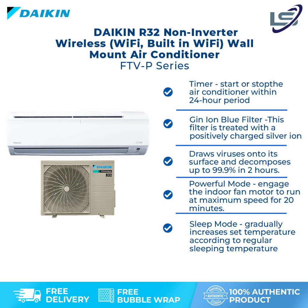 DAIKIN R32 Non-Inverter Wireless (WiFi,Built-in WiFi) Wall Mount Air ...