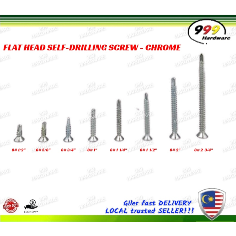 999 CHROME DRILLING SCREW / SKRU BESI / PAN ROUND HEAD / FLAT HEAD ...