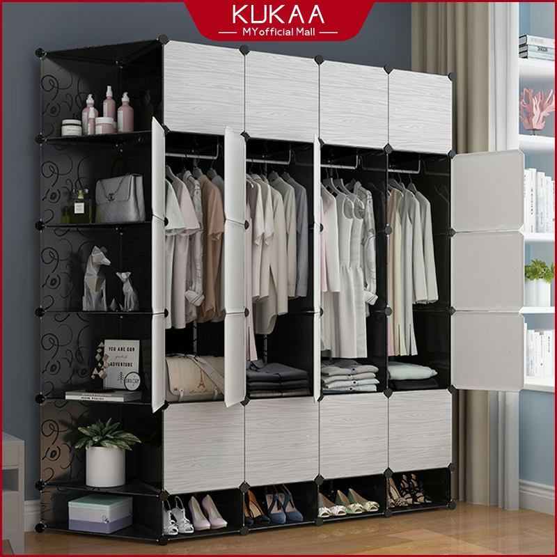 Almari Baju White Black Door Wardrobe Clothes Cabinet Cubes Design ...