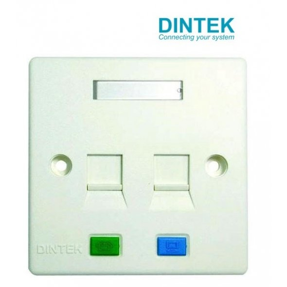 1 Port / 2 Ports Dintek Faceplate with Shutter, UK Type ( For Cat.5e & Cat.6 K/Jack) Optional ...