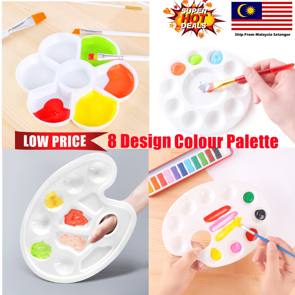 🇲🇾 8 Design Flower Round Shape Water Colour Acrylic Palette Color ...
