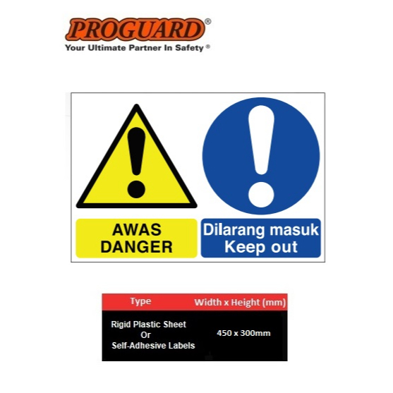 "AWAS Danger / Keep Out" Warning Safety Sign Indoor Outdoor Building ...