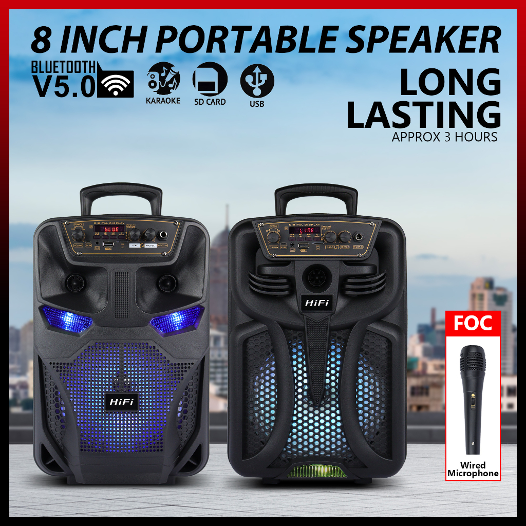 Portable Speker 8 inch Portable Speaker with Bluetooth FM Radio AUX ...