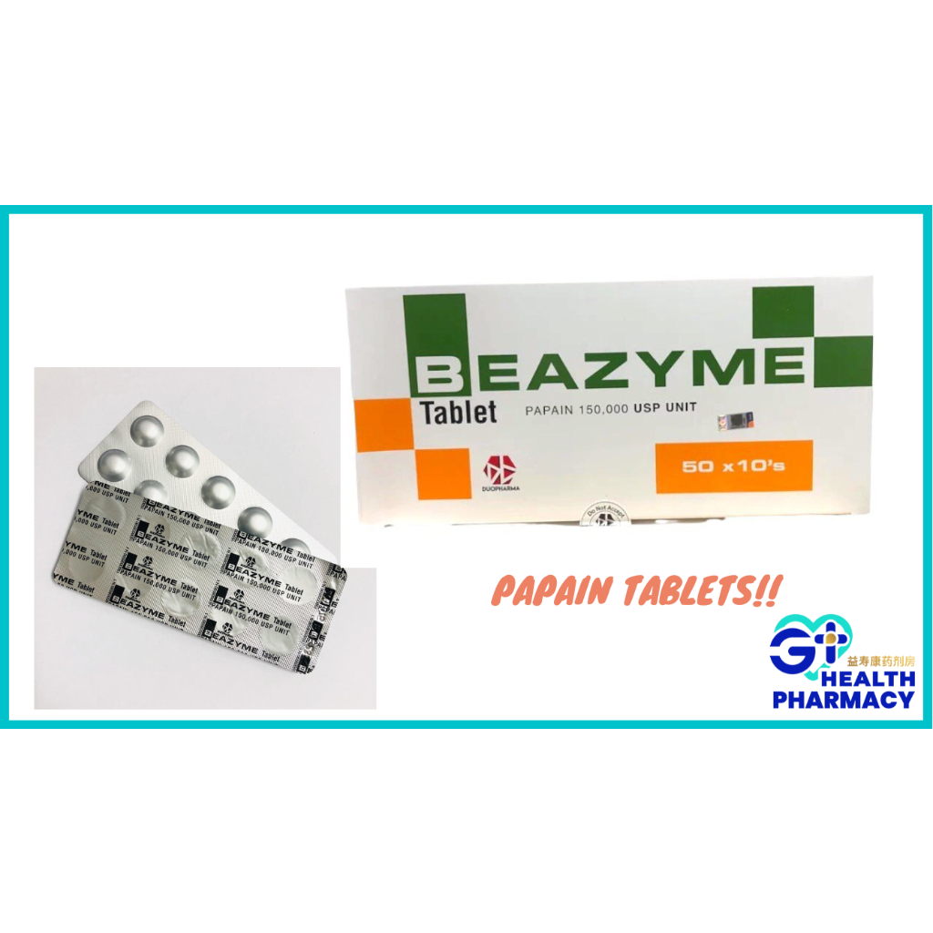 Beazyme Papain tablet 150000 USP units 10 tabs per strip (Exp 2025 ...