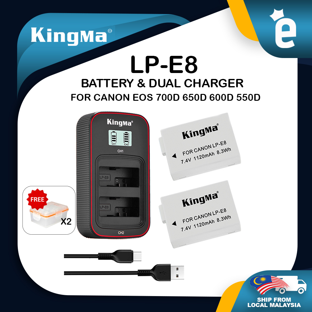 KingMa Camera Battery LP-E8 and LCD Dual Charger Set for For Canon 550D ...