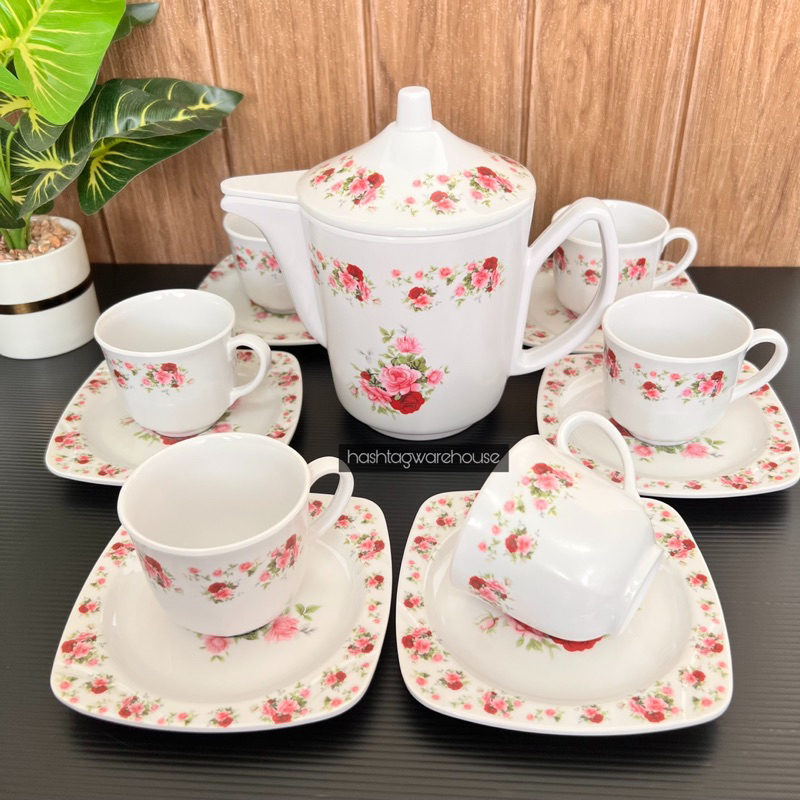 ROSE DELIGHT 🌼 Teapot / Cup & Saucer Tea & Coffee Set Melamine Plastic ...
