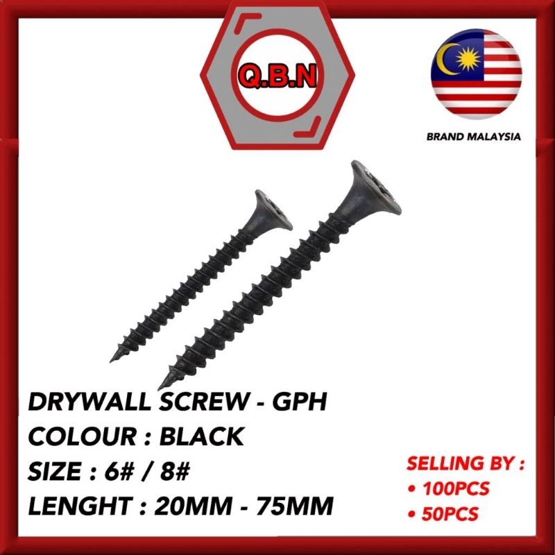 🇲🇾 DRYWALL SCREW - GPH (BLACK) / SKRU HITAM SIZE : #6 / #8 (20MM-75MM ...