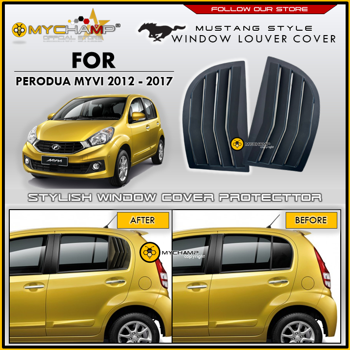 Perodua Myvi 2012-2017 Mustang 3D Side Louve Rear Triangle Window Cover ...
