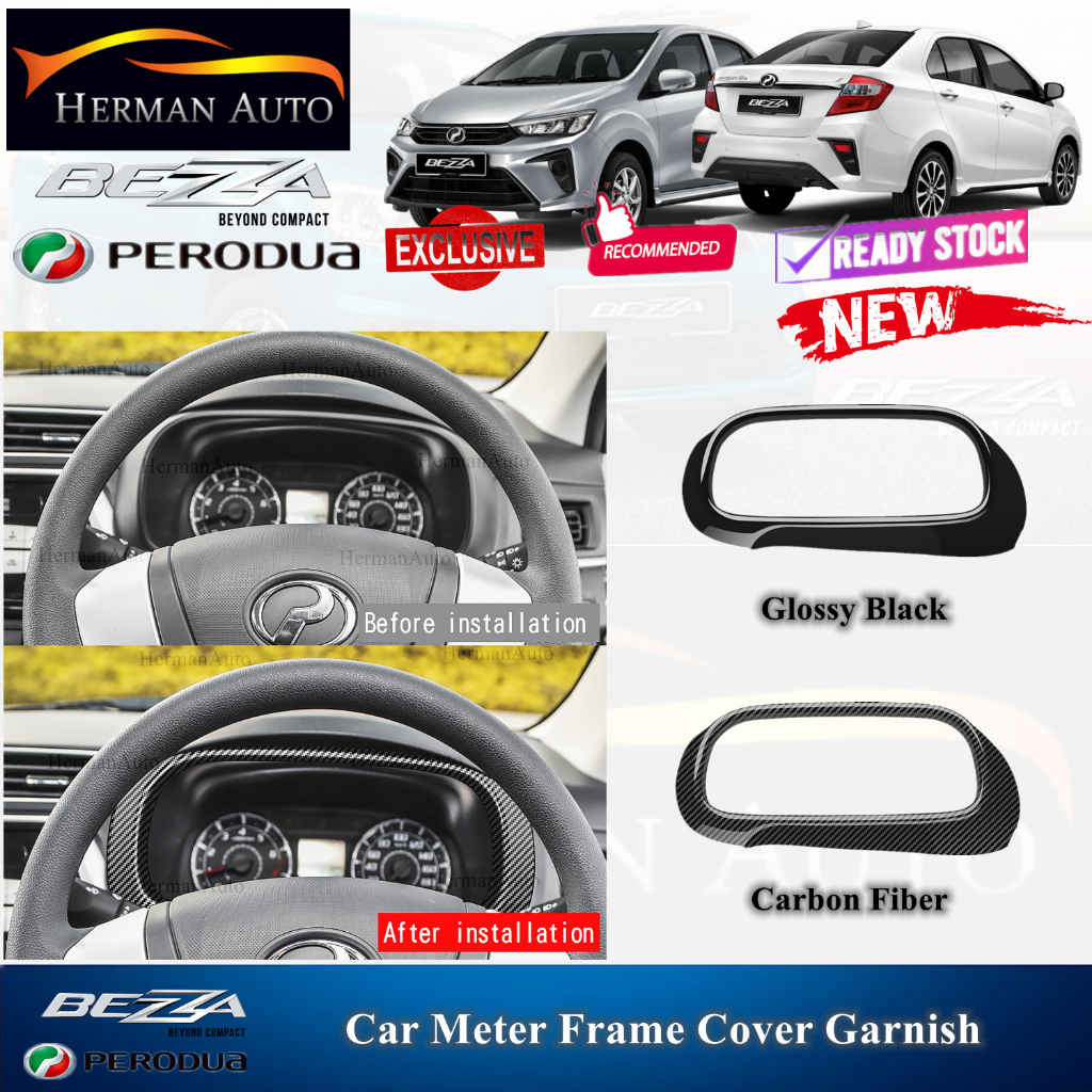 HermanAuto Perodua Bezza 2016-2023 Carbon Fiber Glossy Black Car Meter ...