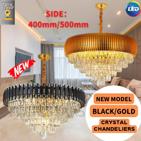 Modern Crystal Chandeliers Ceiling Light Lampu Siling Gantung Black ...