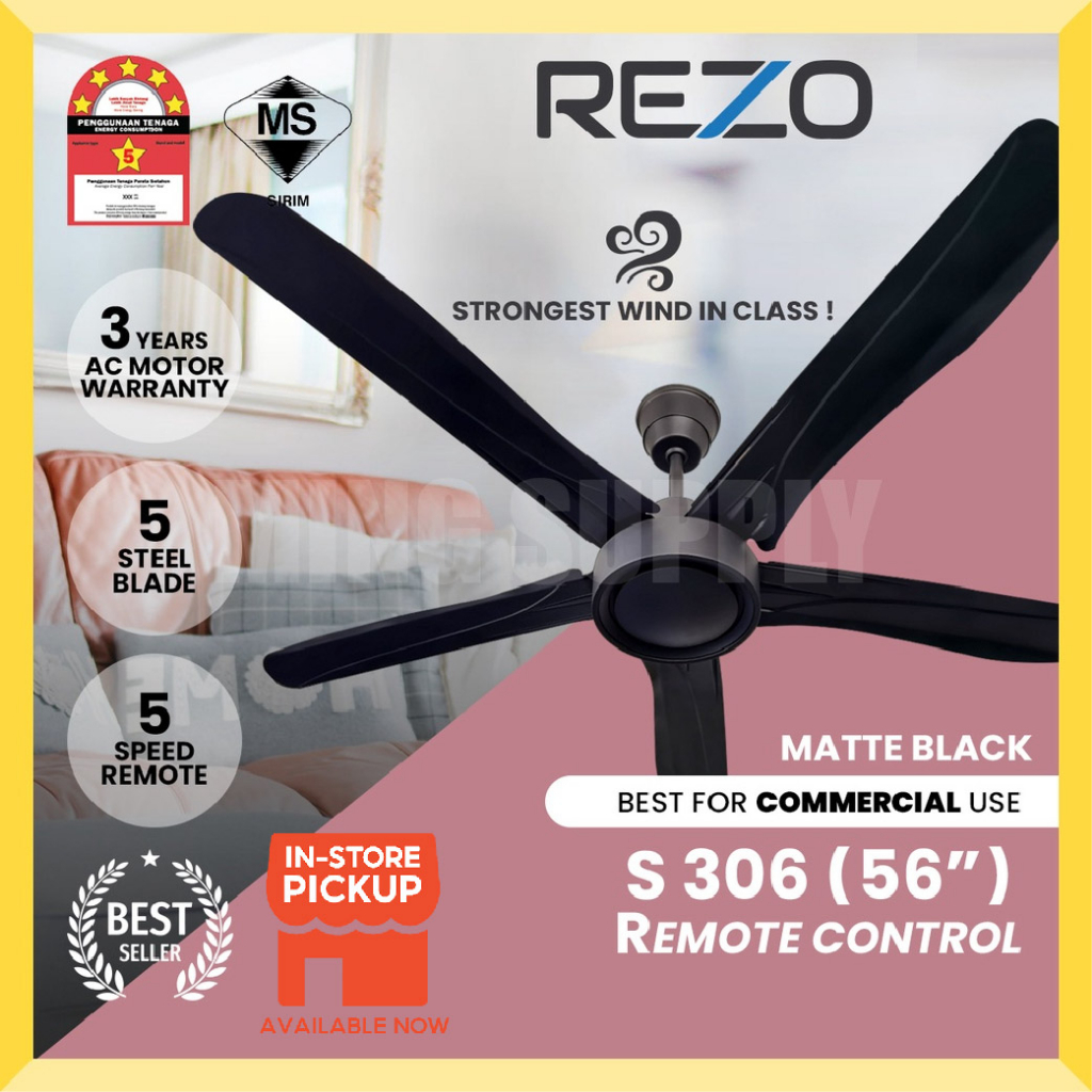 MS_ SIRIM REZO Ceiling Fan S306 Classic Series 56" AC Remote Control 5 ...
