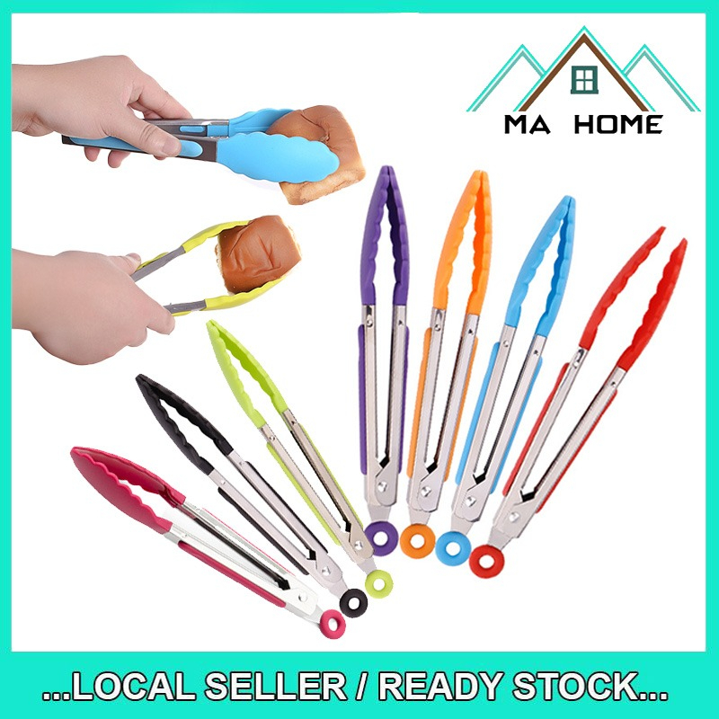 MA Home Stainless Steel Silicone Food Tongs Kitchen Food Clip ...