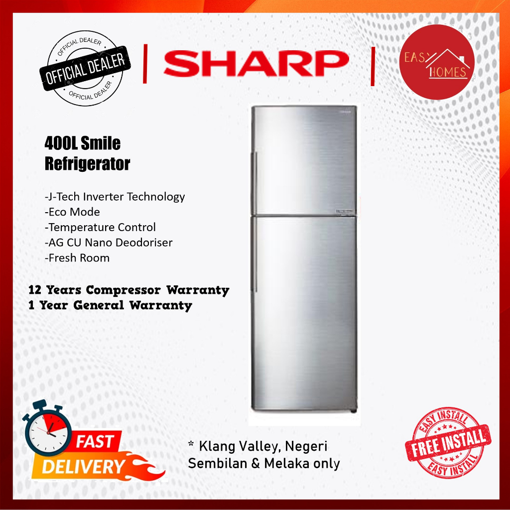 Sharp 400L J-Tech Inverter Two Doors Smile Refrigerator (12 Years ...