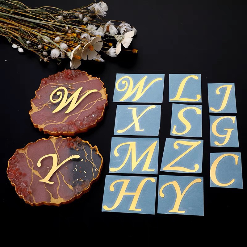 Resin Sticker Gold Alphabet Letters Sticker Resin Art Coaster ...