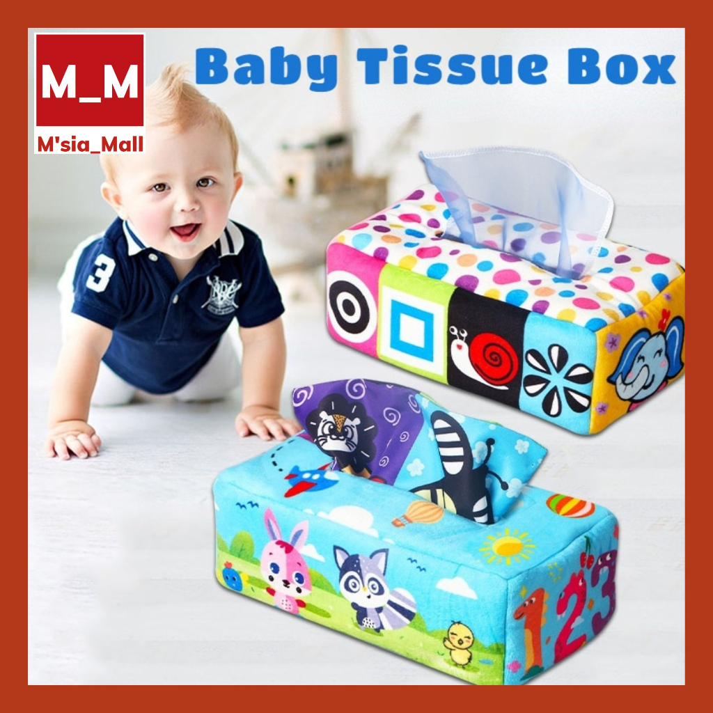 Tissue Box Toys Baby Cloth Book Mainan Bayi Holder Sensory Montessori ...