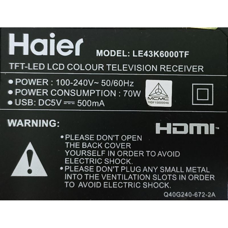HAIER LE43K6000TF (AIO BOARD) | Shopee Malaysia