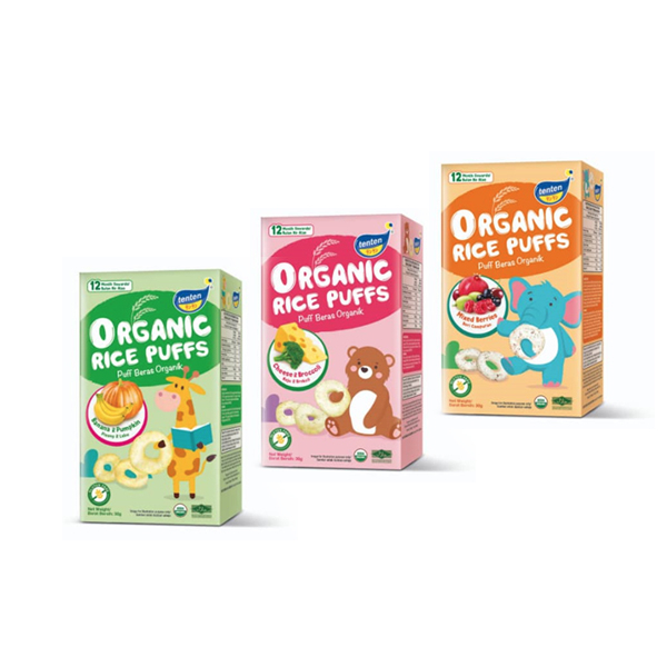 TENTEN ORGANIC RICE PUFFS BANANA & PUMPKIN/CHEESE&BROCCOLI/MIXED BERRIES 30G | Shopee Malaysia