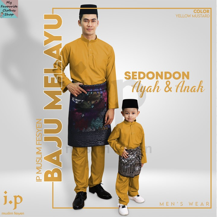 I.P MUSLIM BAJU RAYA 2023 BAJU MELAYU PASANG FREE BUTANG MUSTARD YELLOW 0 - 4XL | Shopee Malaysia