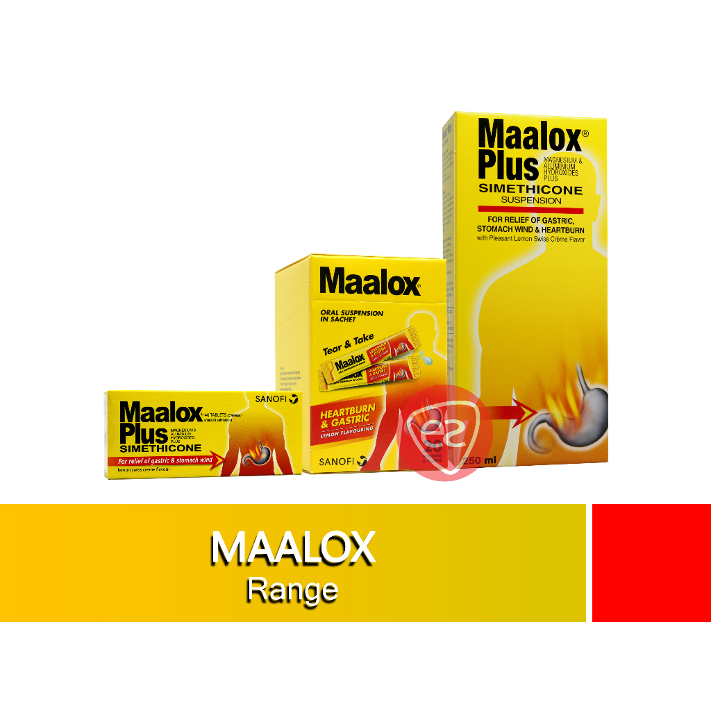 MAALOX ORAL SUSPENSION IN SACHET 4.3ML X 20S / MAALOX PLUS SIMETHICONE ...