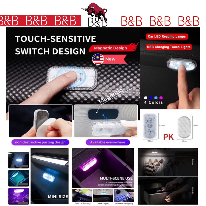 Mini Car Led Touch Light Wireless Car Interior Light Auto Roof Ceiling ...