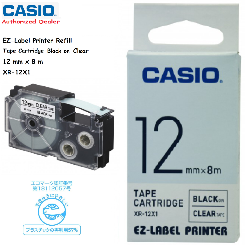 *ORIGINAL* CASIO EZ Label Printer Tape 12mm X 8M XR-12 for CASIO KL-120 ...