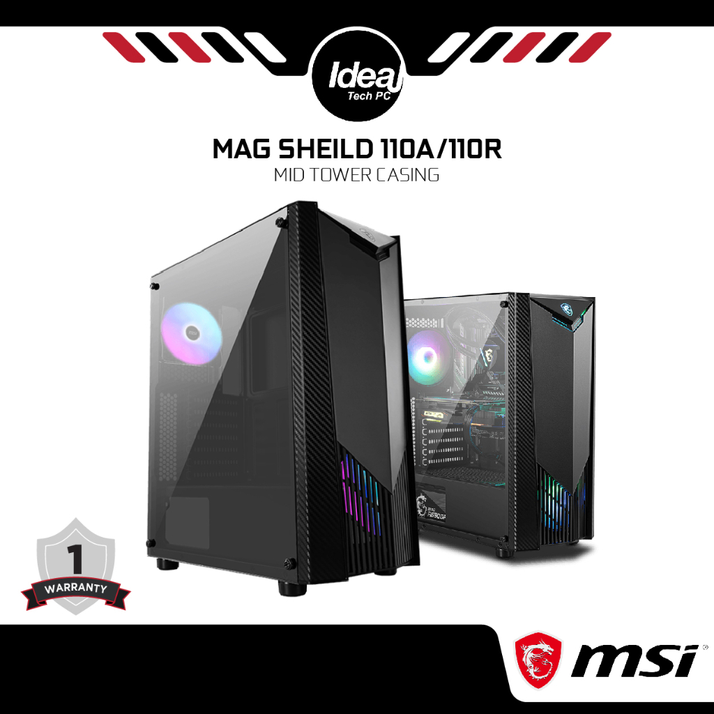 MSI MAG SHIELD 110R/110A /w Tempered Glass Side Panel Gaming PC Case ...